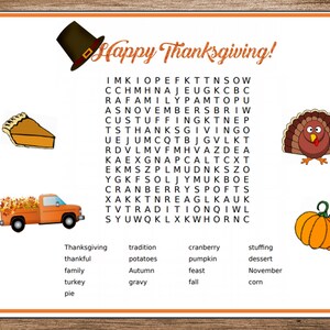 Thanksgiving Printable Placemats: Word Search, Word Scramble, I Spy ...