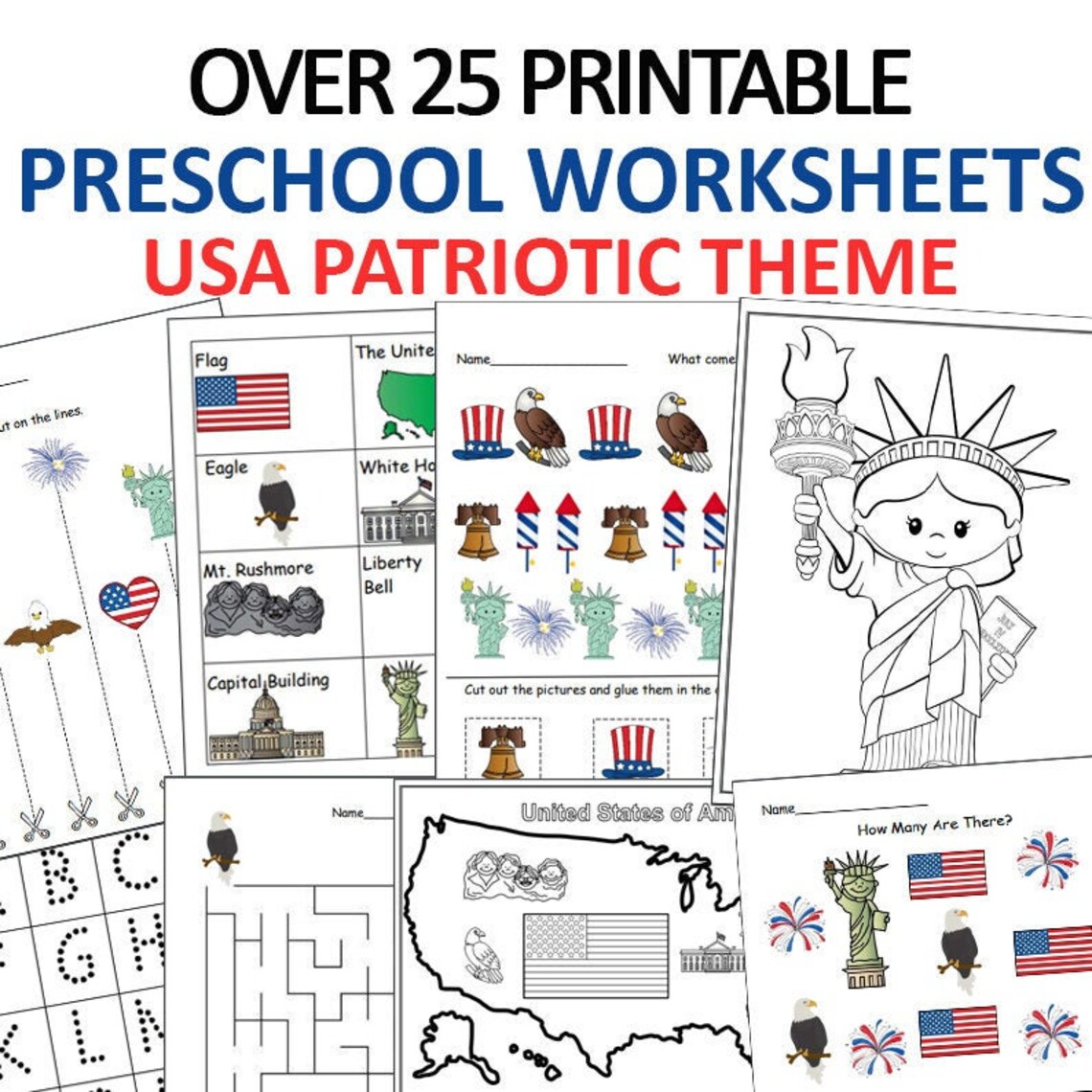 USA Preschool Worksheets Printable - Patriotic Worksheets - Fourth of ...