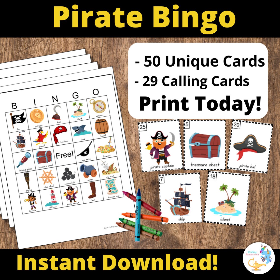 Pirate Bingo Cards Instant Download, Pirate Party Bingo Game, Pirate ...