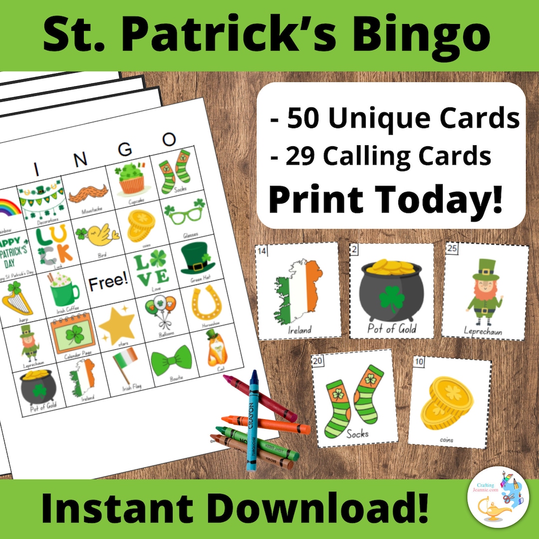 St Patrick Bingo Printable - 50 Unique St Patrick's Bingo Cards DIY ...