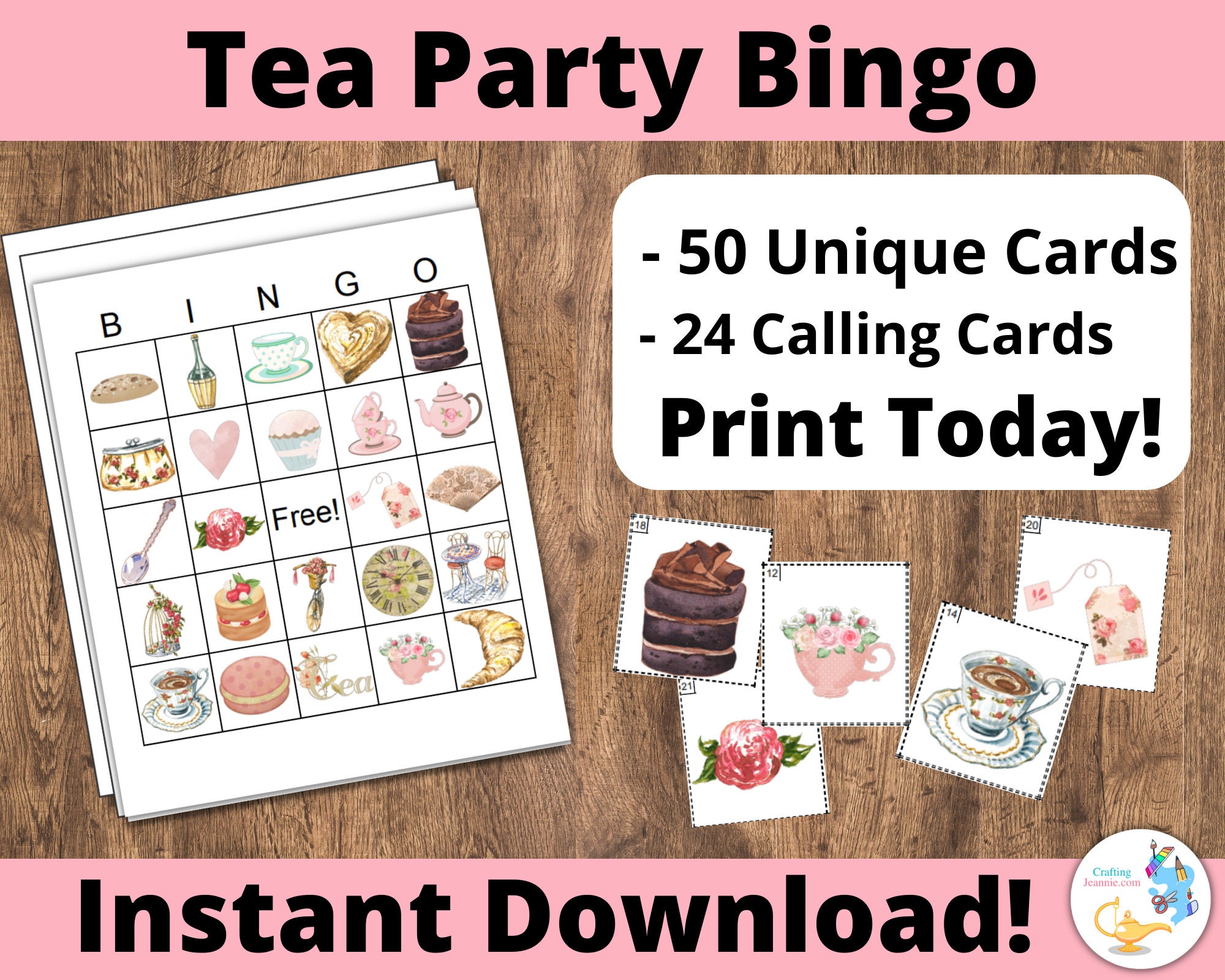 Tea Party Bingo Cards: 50 Printable Bingo Cards, Women's Ladies' Kids ...