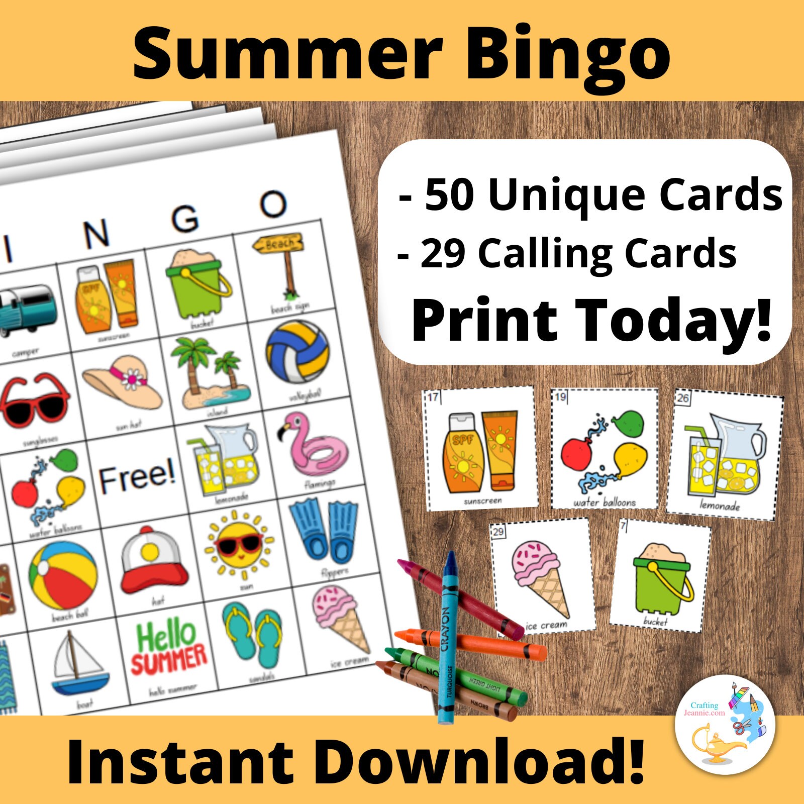 Summer Bingo Printable - 50 Unique Beach Bingo Cards DIY Printable Game ...