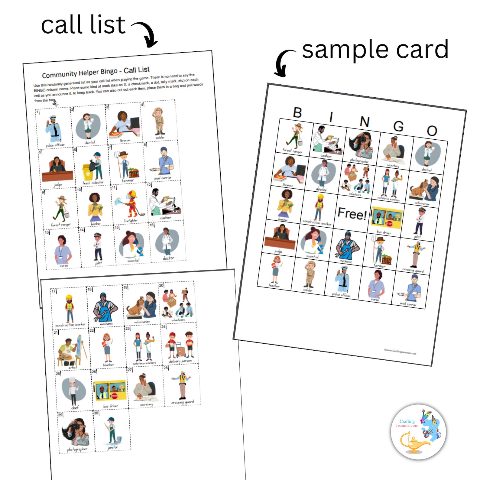 Community Helper Bingo Cards: Printable Bingo Cards, Colorful Bingo Set ...
