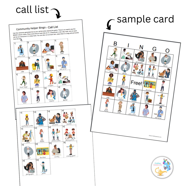 Community Helper Bingo Cards: Printable Bingo Cards, Colorful Bingo Set ...