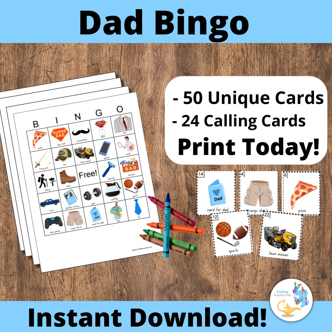 Father's Day Bingo Cards: 50 Printable Bingo Cards, Dad Bingo, Father's ...