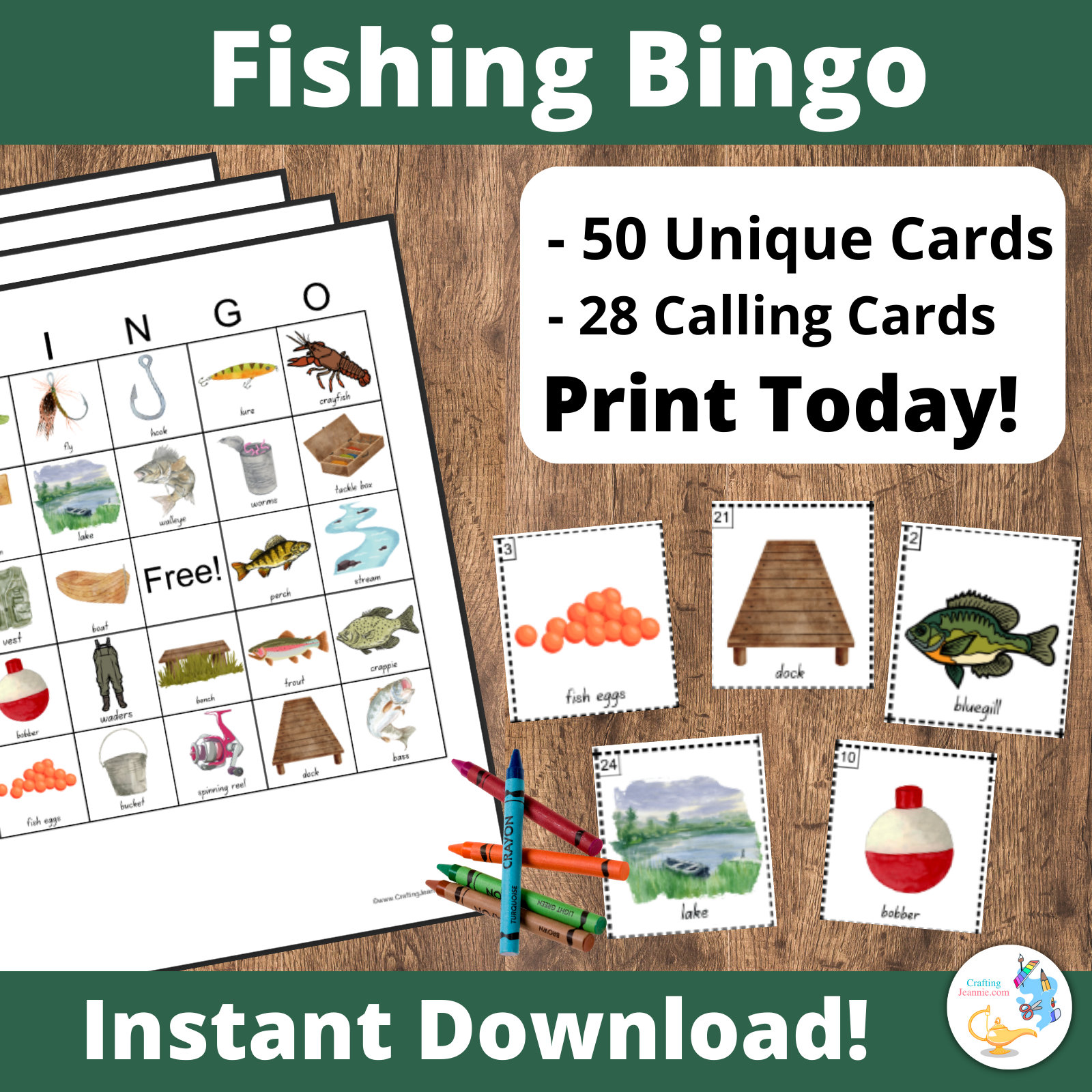 50 Fishing Bingo 50 Cards, Preschool Games, Fishing Party, Fish ...