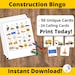Construction Bingo Printable - 50 Unique Truck Bingo Cards DIY ...