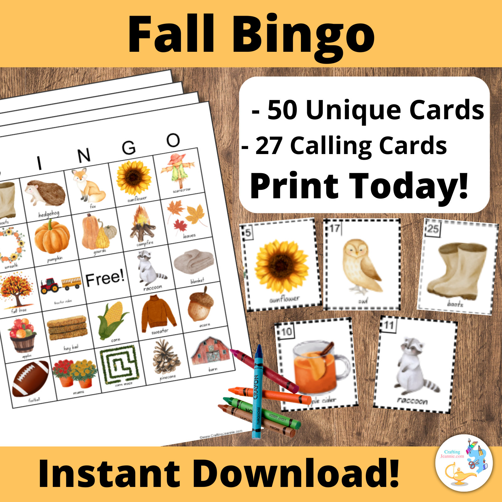 Fall Bingo Cards, 50 Unique Bingo Cards, Kids' Fall Activity, Fall ...