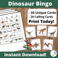 100 Dinosaur Bingo Cards Printable Game, Girl Dinosaur Birthday Party ...