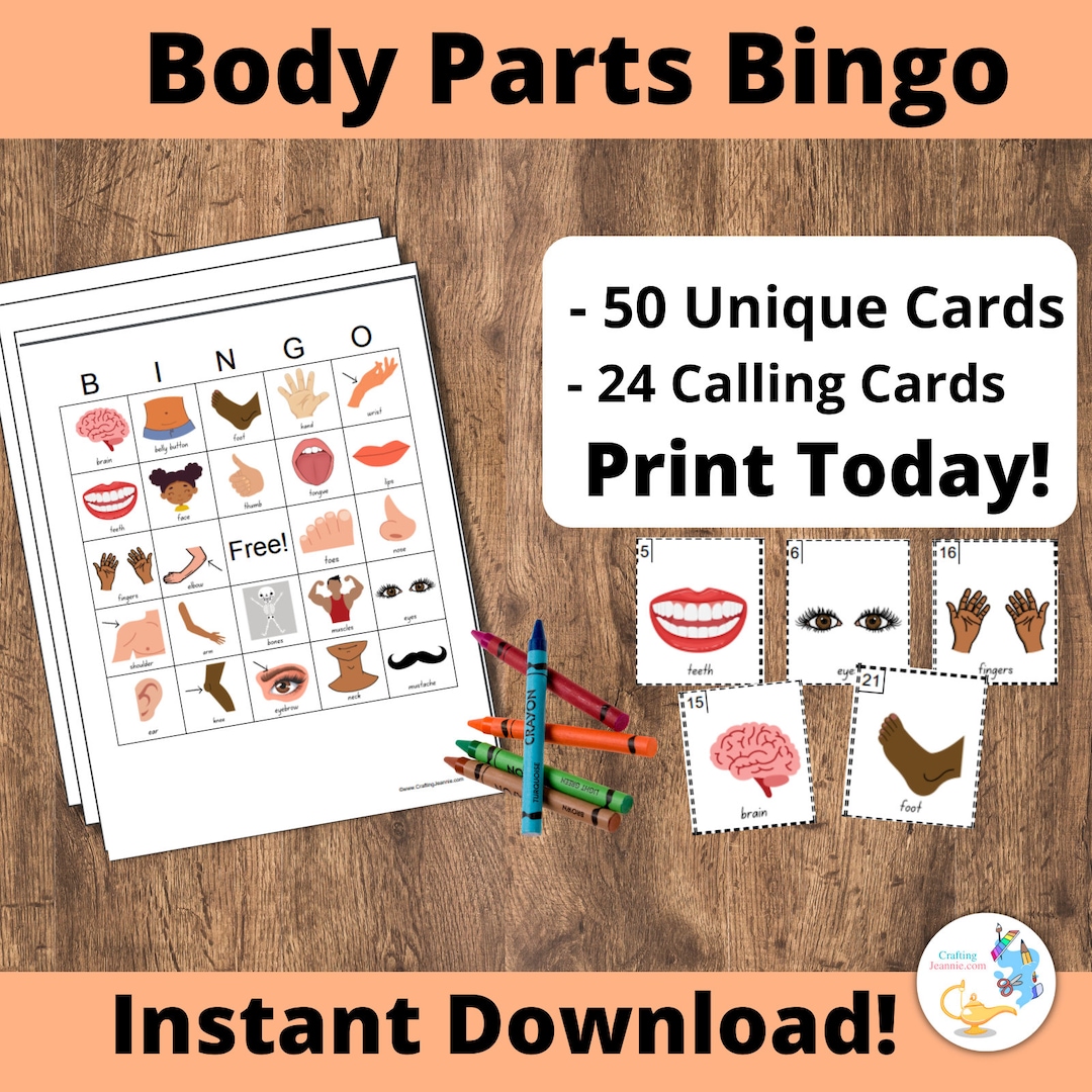 Body Parts Bingo Printable - 50 Unique Body Bingo Cards DIY Printable ...