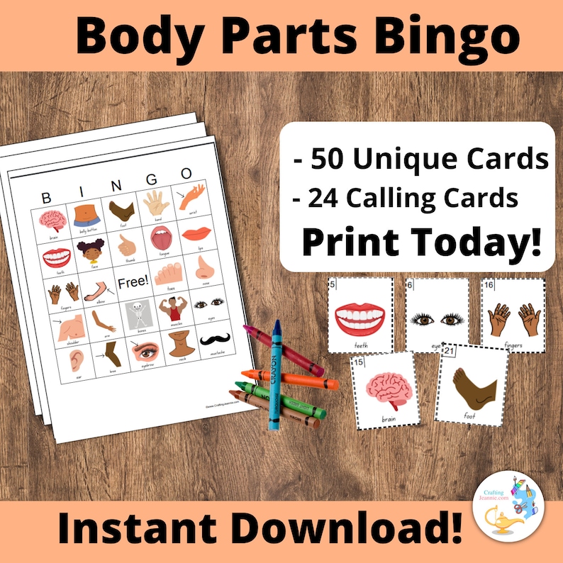 Body Parts Bingo Printable - 50 Unique Body Bingo Cards DIY Printable ...