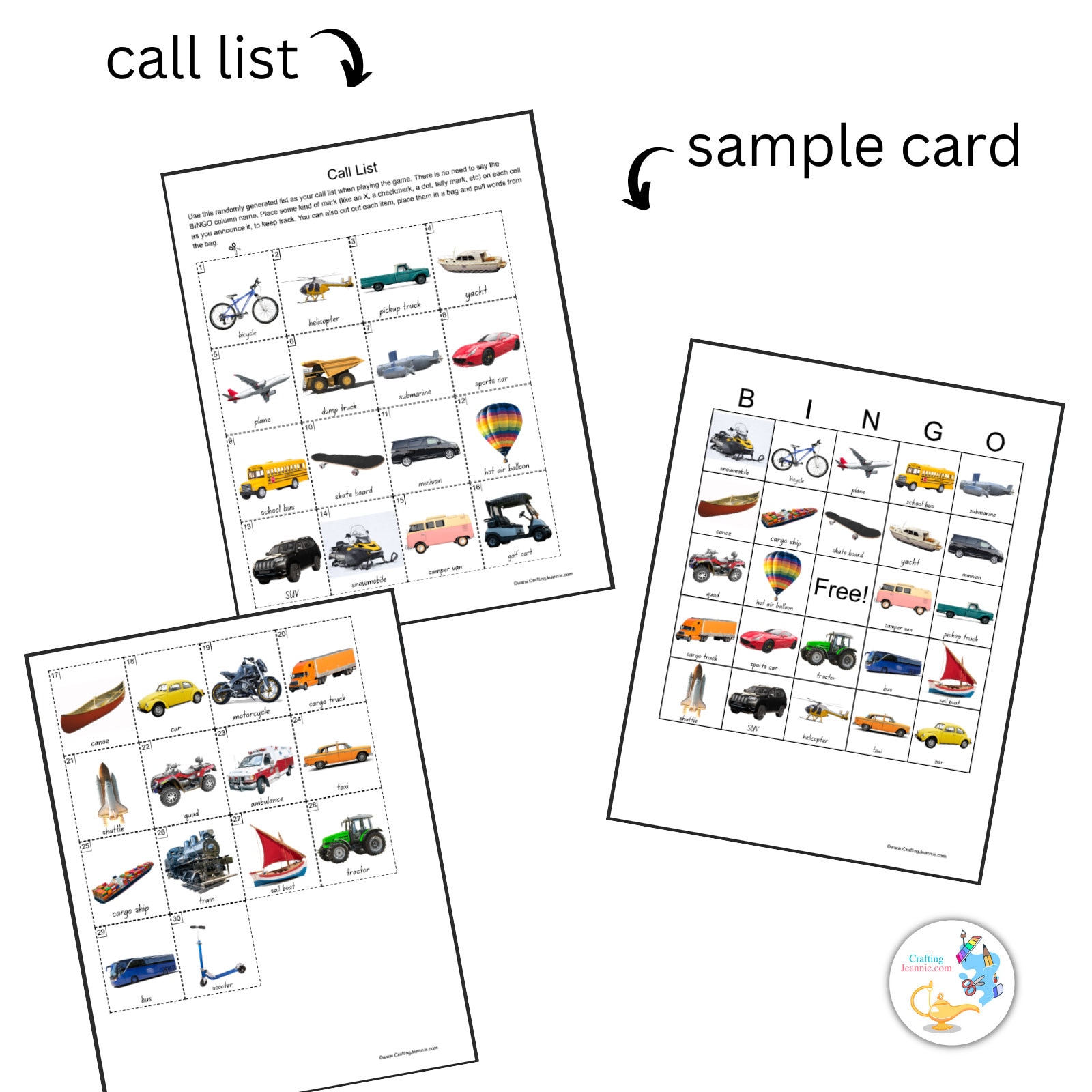 Transportation BINGO 50 Cards, Vehicle Bingo, Preschool Transportation ...
