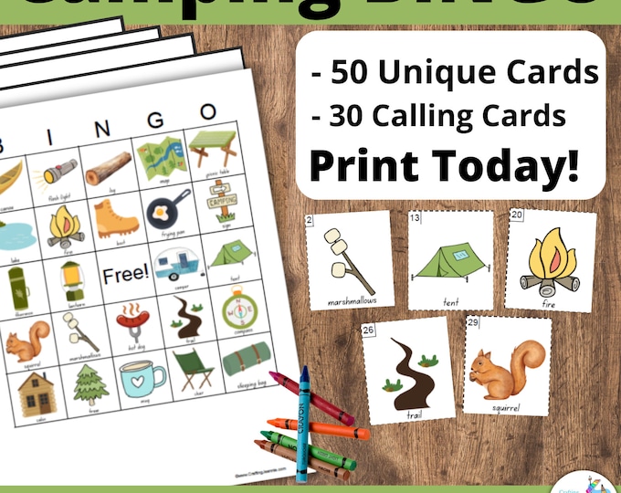 Camping Bingo: PRINTABLE 50 Cards, Bingo Pdf Game, Party Game Ideas ...