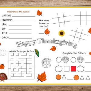Thanksgiving Printable Placemats: Word Search, Word Scramble, I Spy ...