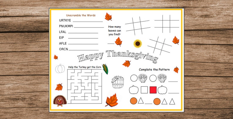 Thanksgiving Printable Placemats: Word Search, Word Scramble, I Spy ...