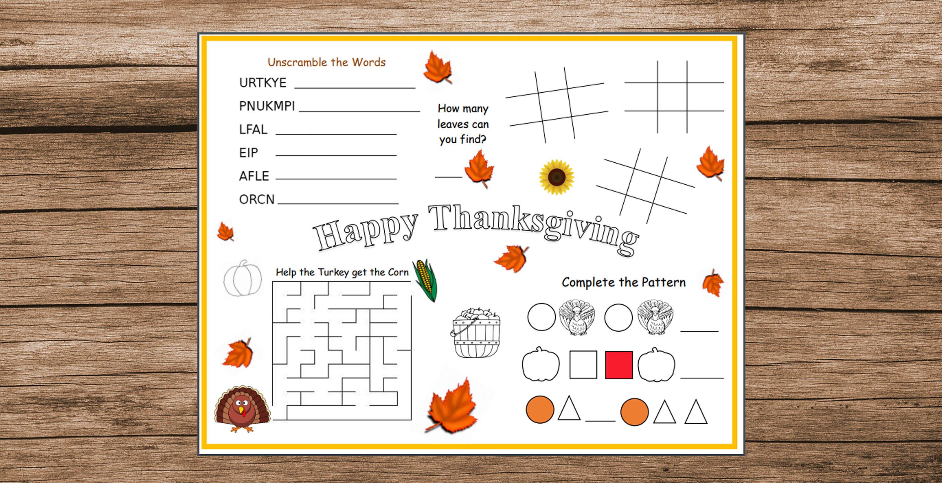 Thanksgiving Printable Placemats: Word Search, Word Scramble, I Spy ...