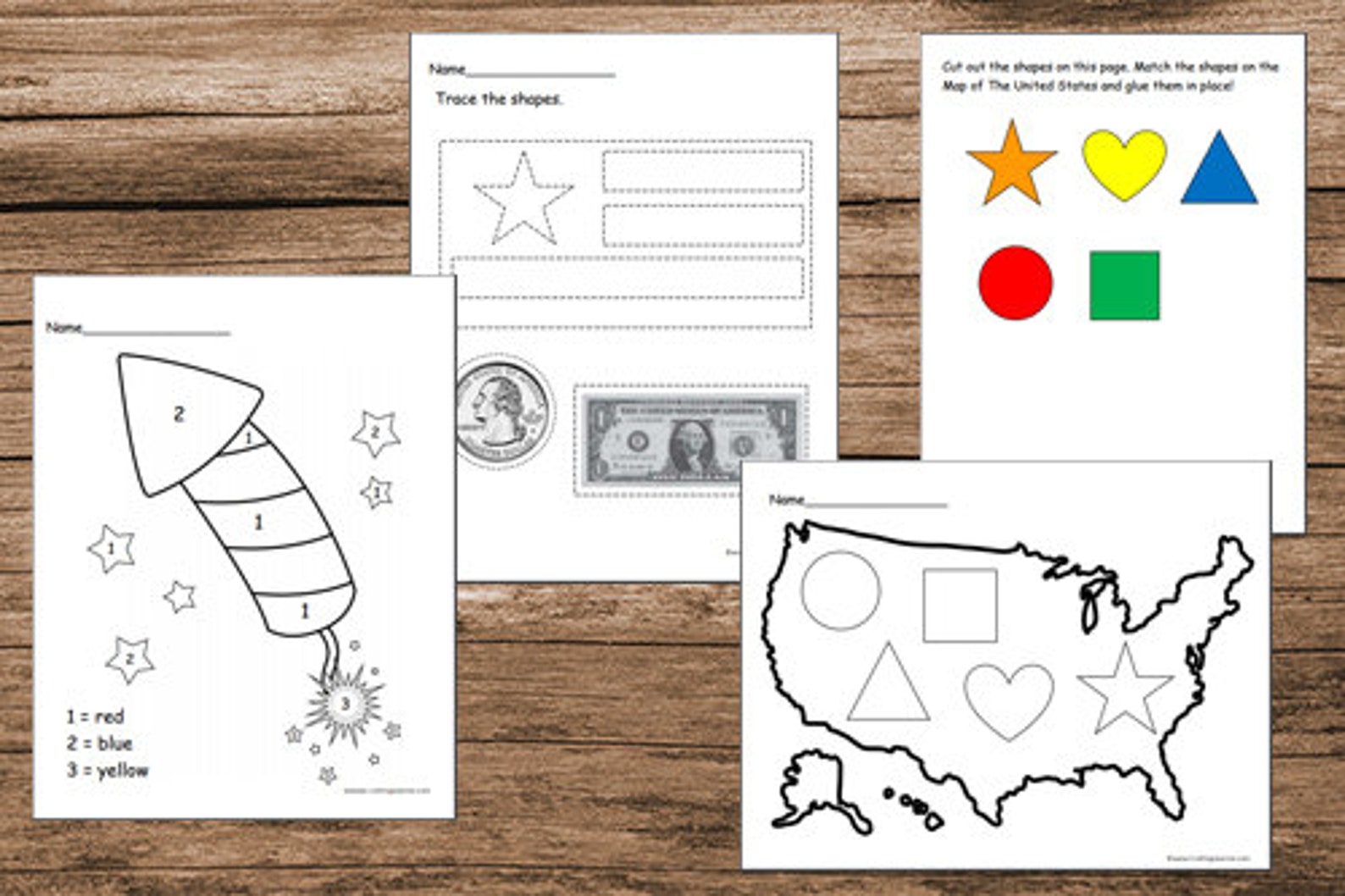 USA Preschool Worksheets Printable - Patriotic Worksheets - Fourth of ...