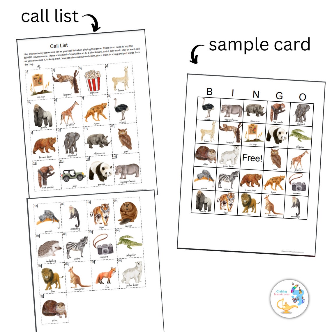 Zoo Bingo - 50 Cards, Zoo Birthday, Zoo Animals, Zoo for Kids, Zoo ...