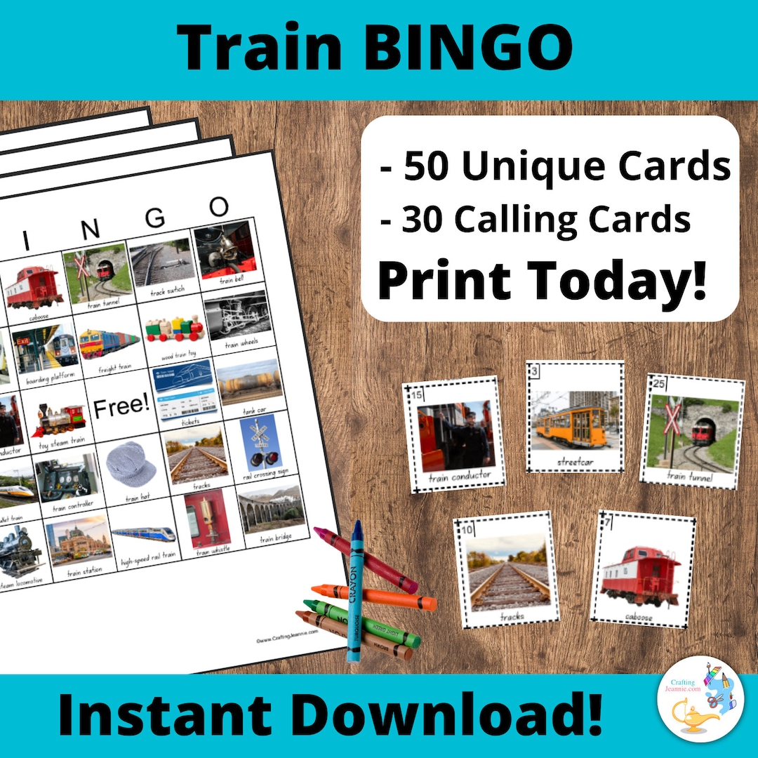 Train BINGO 50 Cards, Locomotive Games for Preschool, Train Birthday ...