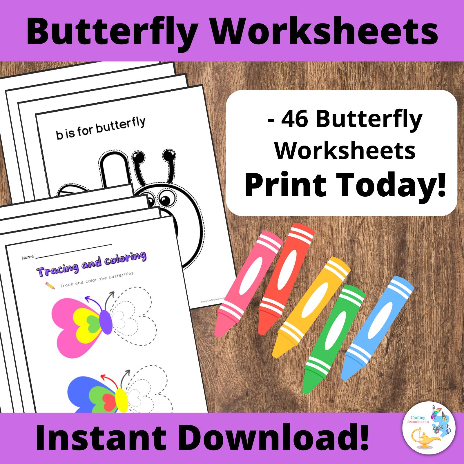 Butterfly Worksheets for Kids, Butterfly Workbook for Preschoolers ...