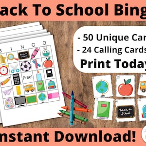 Back to School Bingo: PRINTABLE 50 Cards, Bingo Pdf Game, Kids Back to ...