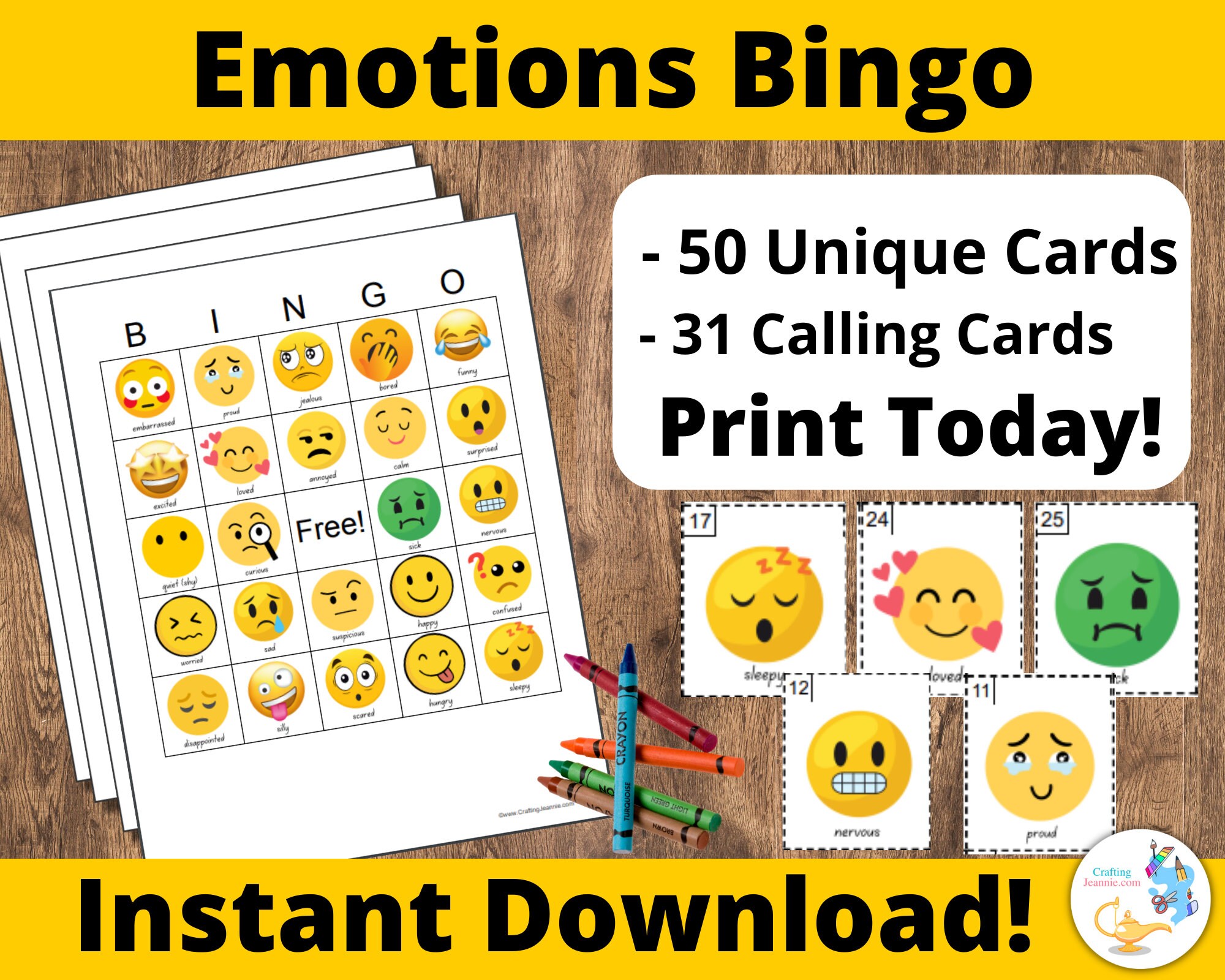 Emotion Bingo Cards: Printable Bingo Cards 50 Cards Kids - Etsy Australia