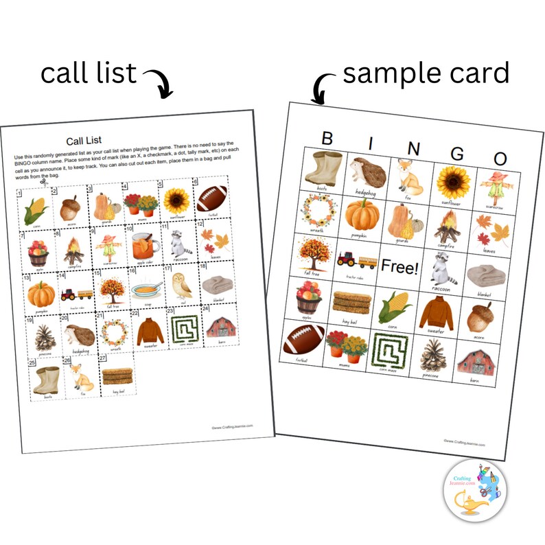 Fall Bingo Cards, 50 Unique Bingo Cards, Kids' Fall Activity, Fall ...