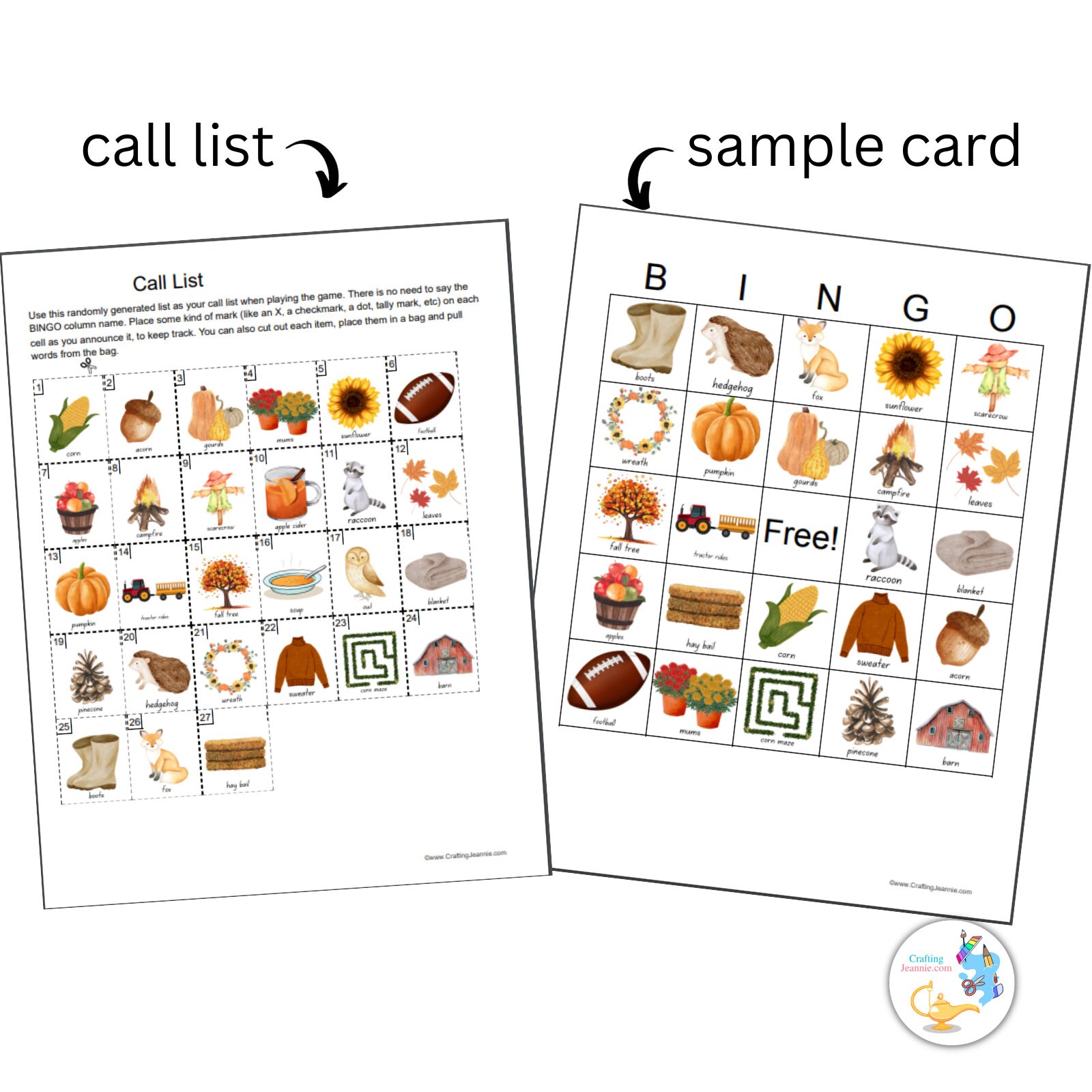 Fall Bingo Cards, 50 Unique Bingo Cards, Kids' Fall Activity, Fall ...