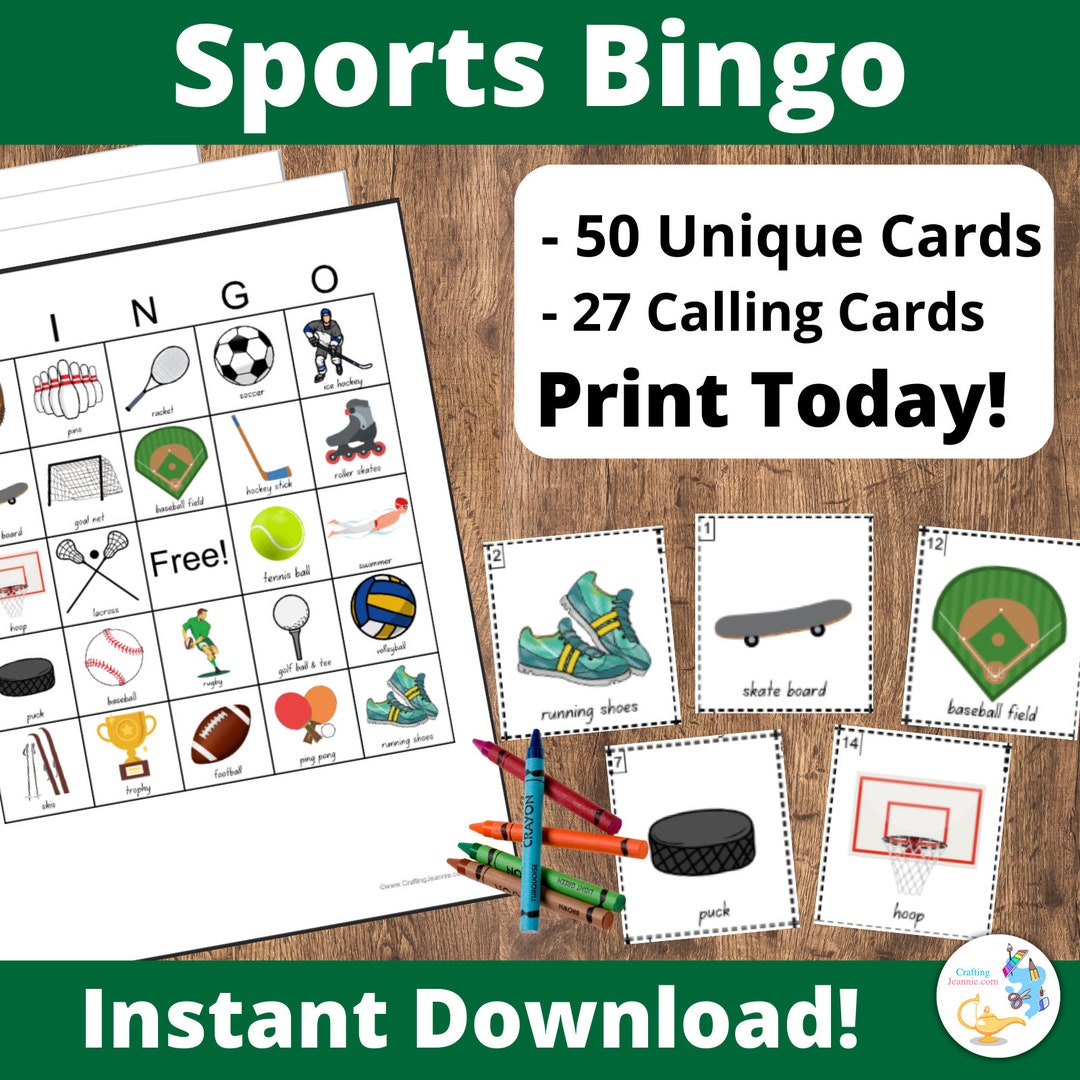 Sports Bingo Printable - 50 Unique Sports Bingo Cards DIY Printable ...