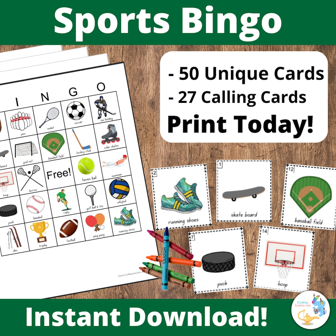 Sports Bingo Printable - 50 Unique Sports Bingo Cards DIY Printable ...