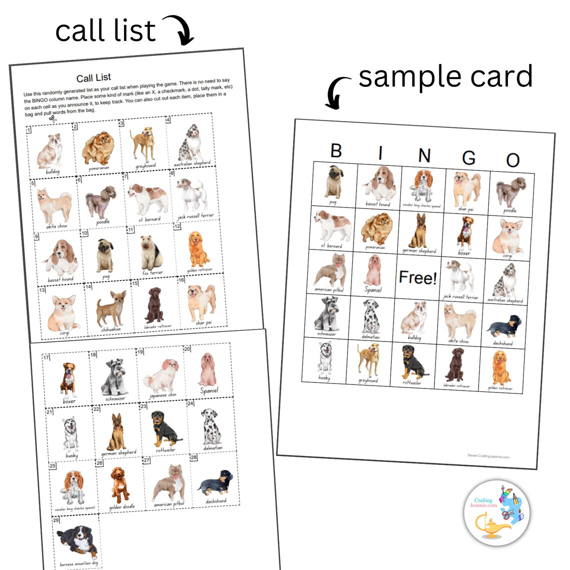 Dog Bingo Cards: Printable Bingo Cards, 50 Cards, Kids Game Activity ...