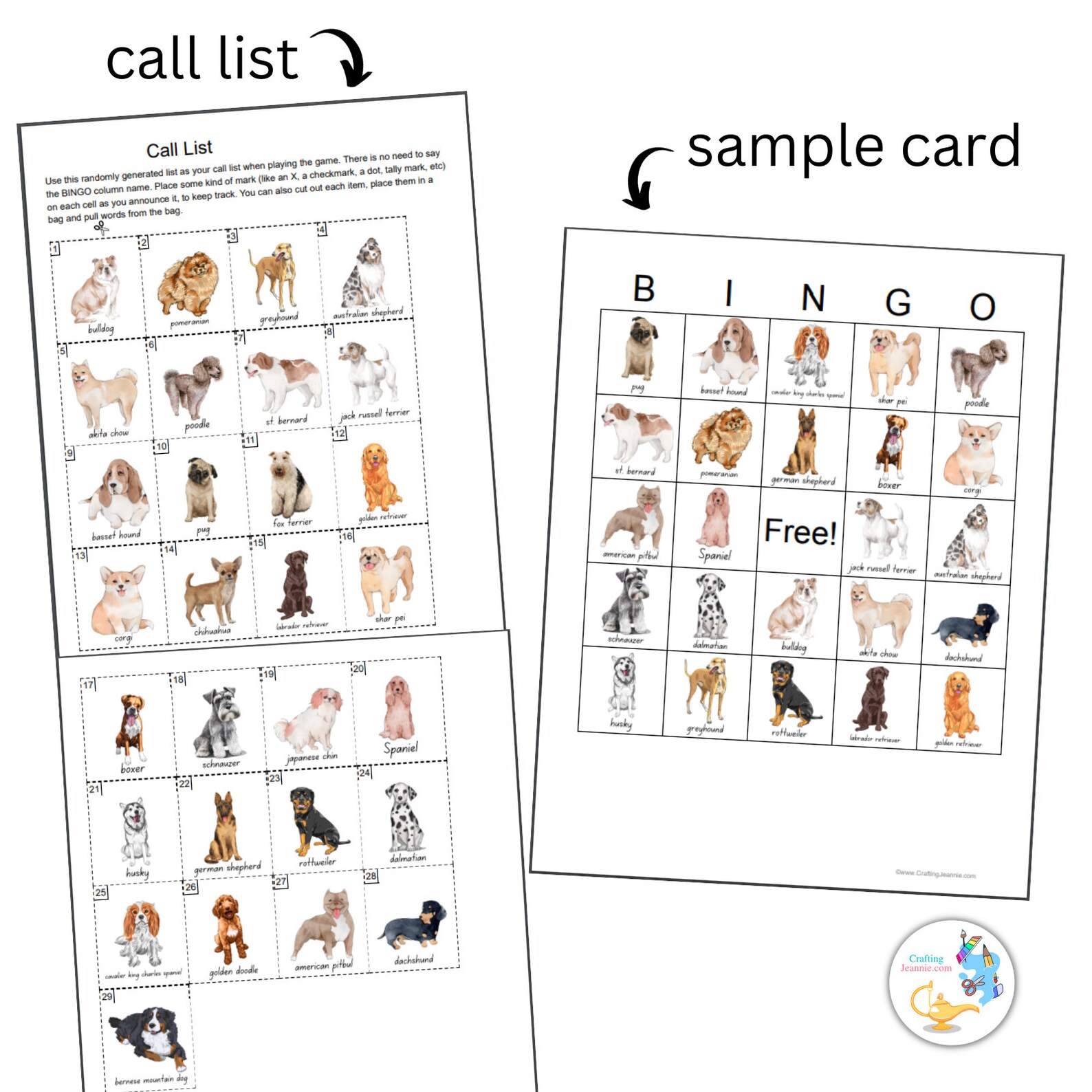 Dog Bingo Cards: Printable Bingo Cards, 50 Cards, Kids Game Activity ...