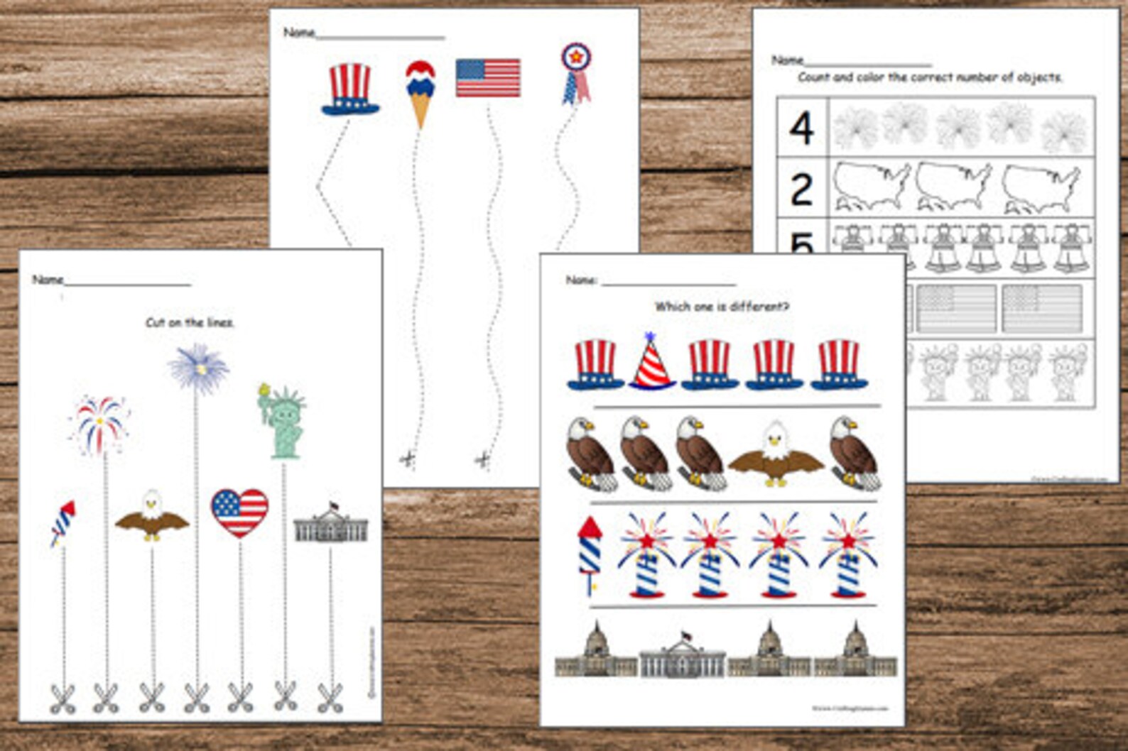 USA Preschool Worksheets Printable - Patriotic Worksheets - Fourth of ...