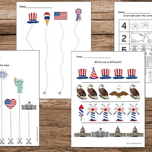 USA Preschool Worksheets Printable - Patriotic Worksheets - Fourth of ...