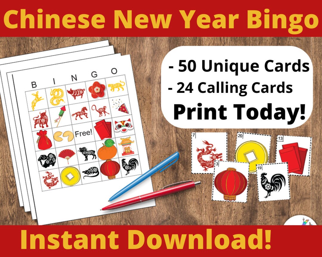 50 Unique Chinese New Year Bingo Cards DIY Printable Game. Chinese New ...