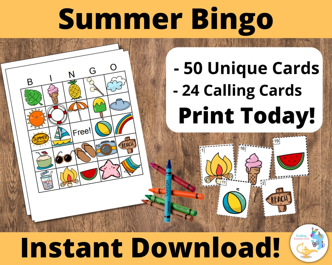 Summer Bingo Printable 50 Unique Beach Bingo Cards DIY - Etsy