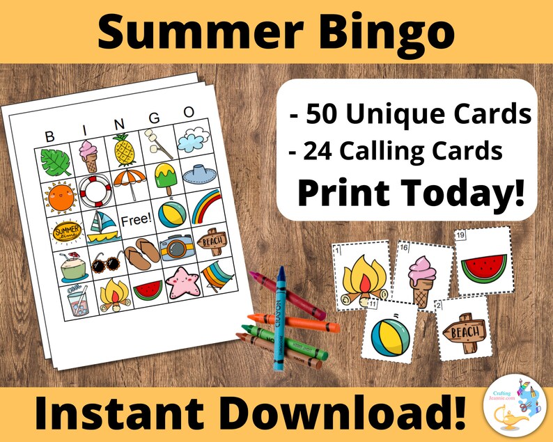 Summer Bingo Printable 50 Unique Beach Bingo Cards DIY - Etsy