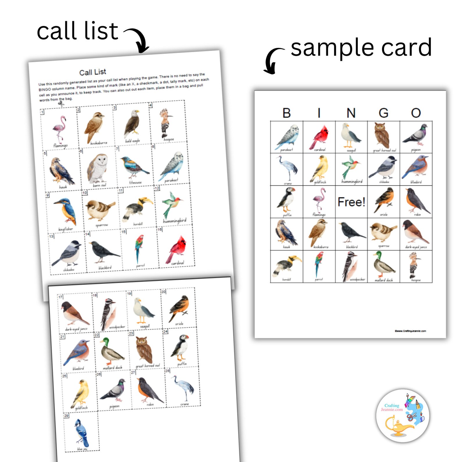 Bird Bingo Cards: Printable Bingo Cards, Colorful Bingo Set, 50 Cards ...