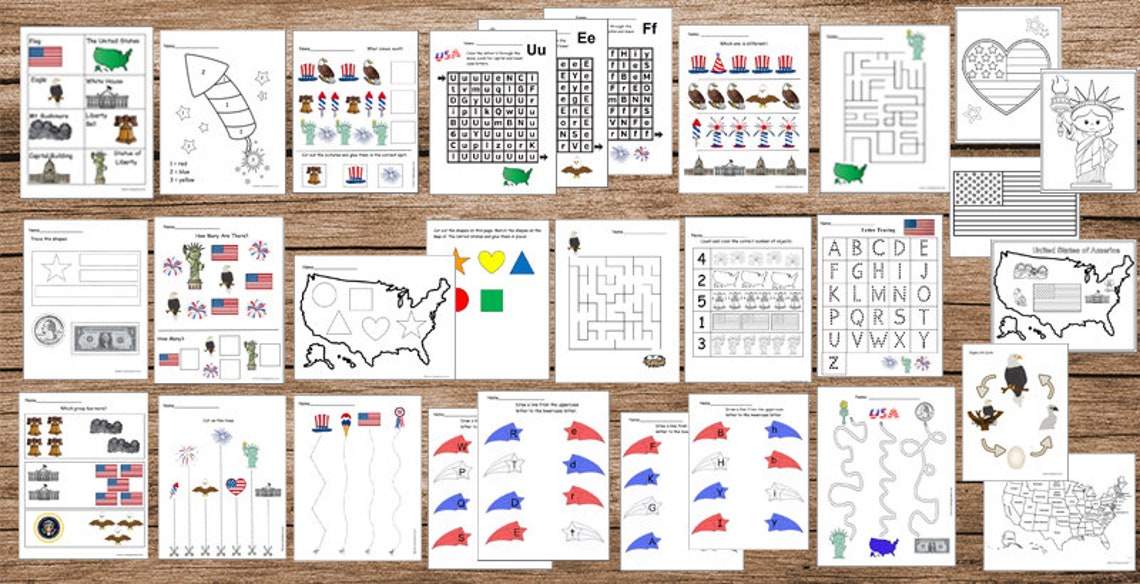 USA Preschool Worksheets Printable Patriotic Worksheets Fourth of July ...