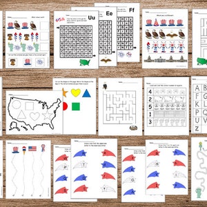 USA Preschool Worksheets Printable - Patriotic Worksheets - Fourth of ...