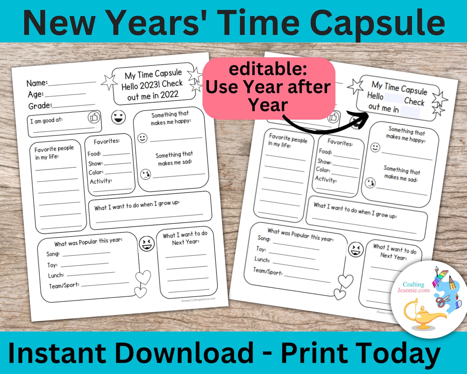 Printable Time Capsule for Kids. Kid’s New Year. Year in Review ...