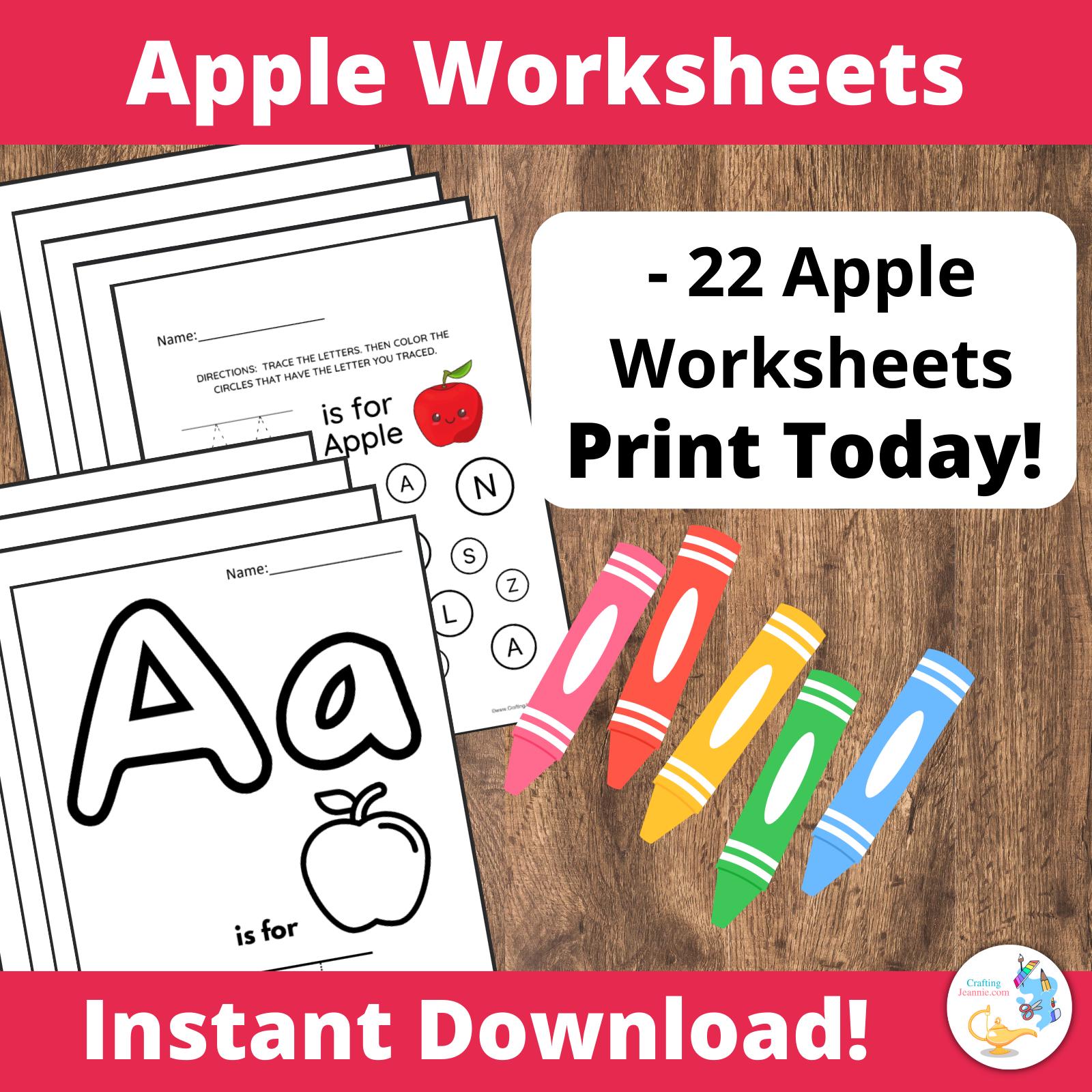 Apple Worksheets for Kids, Apple Themed Activity Pack for Toddlers ...