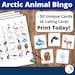 Arctic Animal Bingo Printable - 50 Unique Artic Animals Bingo Cards ...
