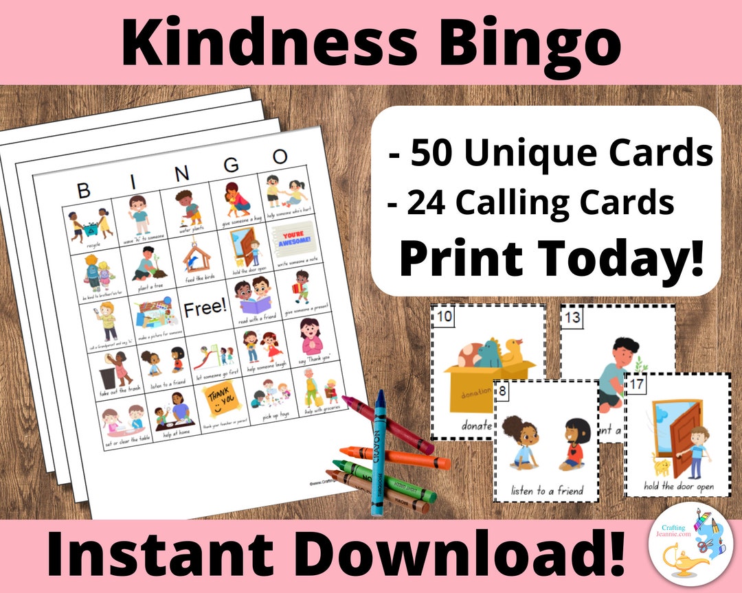 Kindness Bingo Cards: Printable Bingo Cards, 50 Cards, Kids Game ...