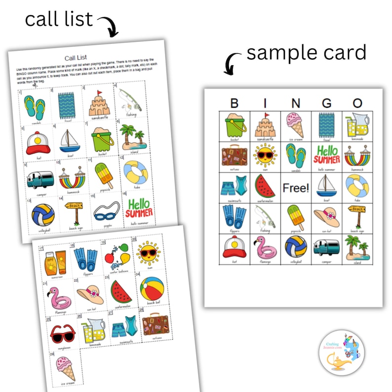 Summer Bingo Printable - 50 Unique Beach Bingo Cards DIY Printable Game ...