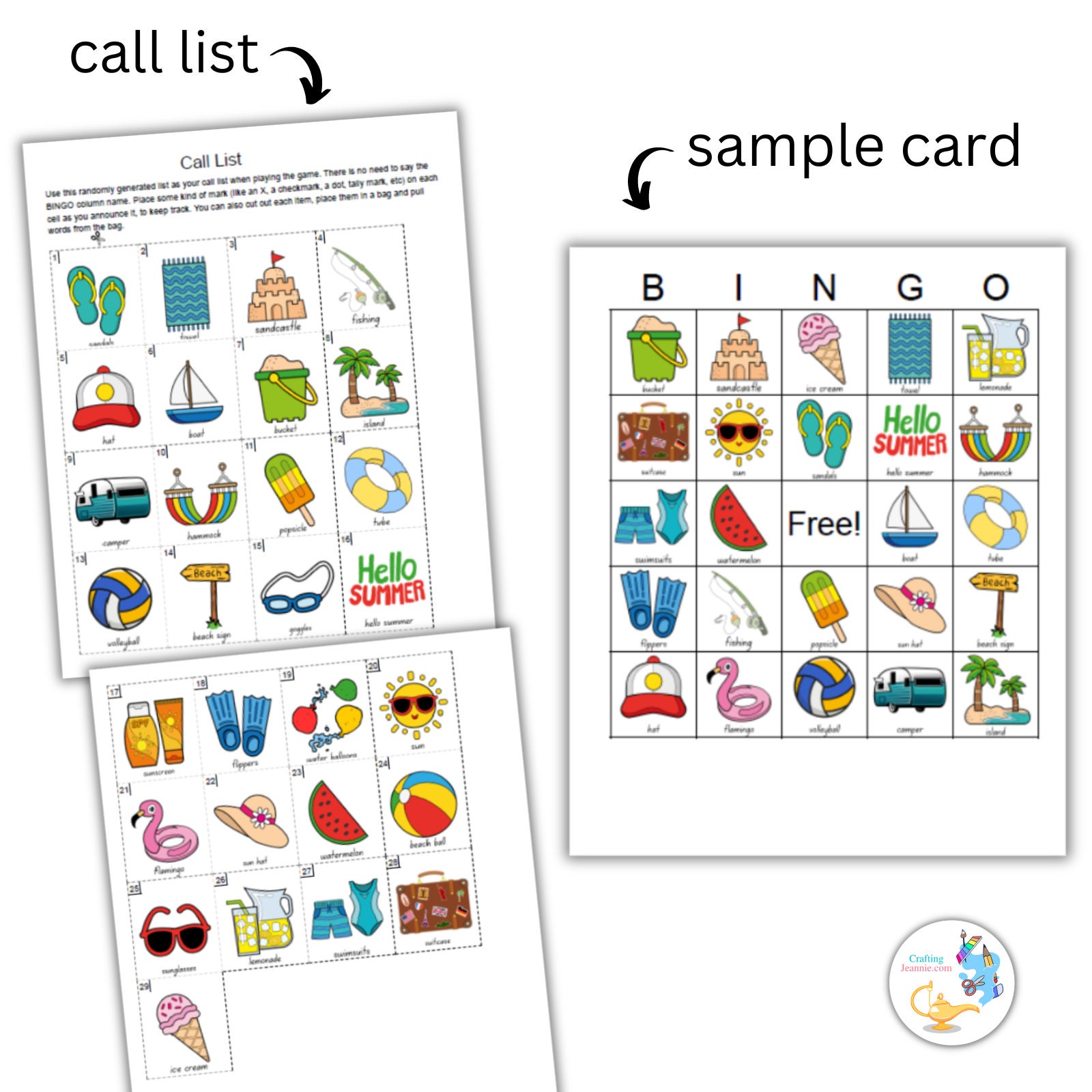 Summer Bingo Printable - 50 Unique Beach Bingo Cards DIY Printable Game ...