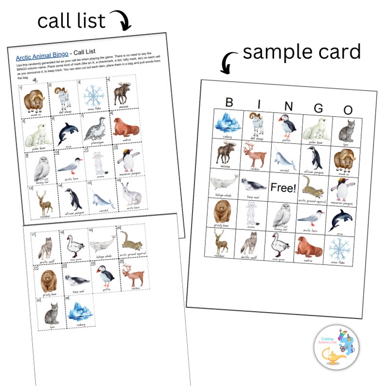 Arctic Animal Bingo Printable - 50 Unique Artic Animals Bingo Cards ...