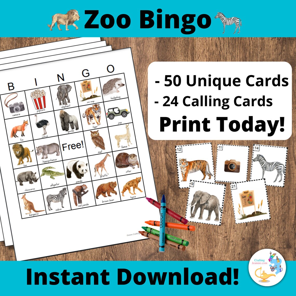 Zoo Bingo - 50 Cards, Zoo Birthday, Zoo Animals, Zoo for Kids, Zoo ...