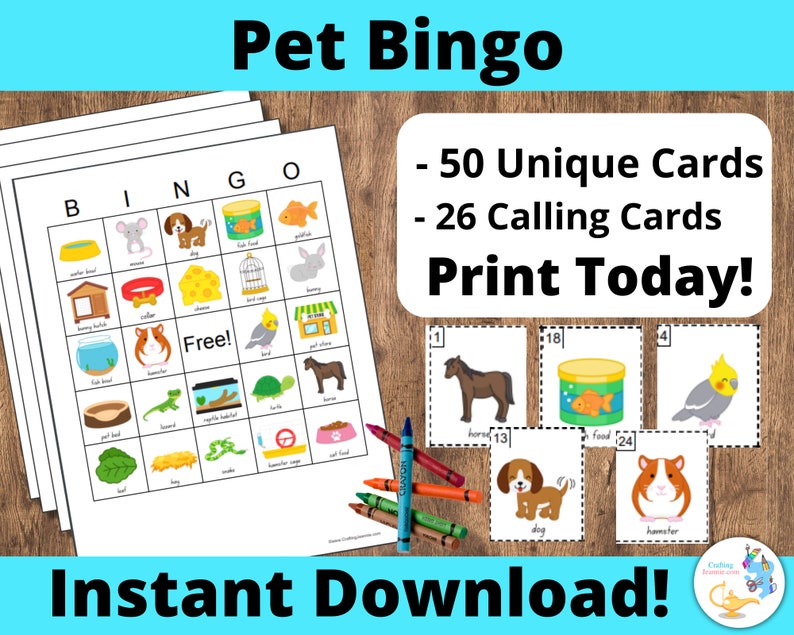 Pet Bingo Cards: Printable Bingo Cards 50 Cards Kids Game - Etsy UK