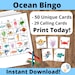 Ocean Bingo Printable - 50 Unique Ocean Bingo Cards DIY Printable Game ...
